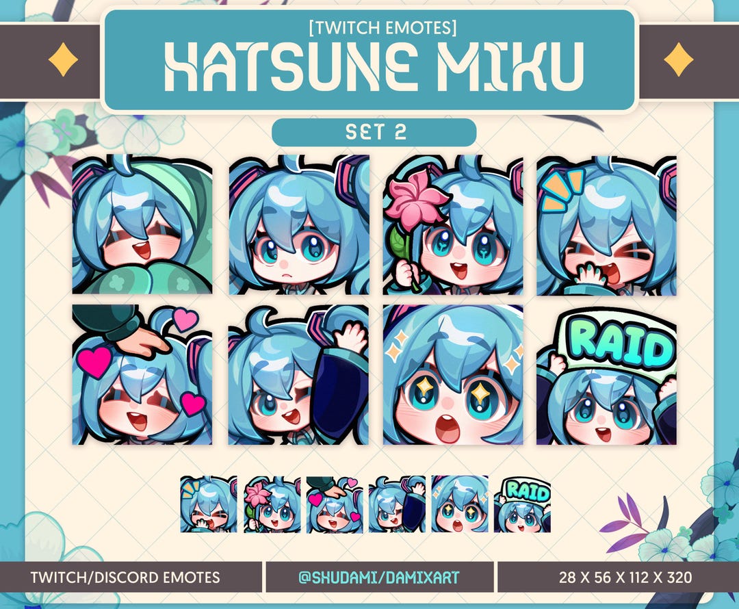 HATSUNE MIKU Emotes SET 2 L P2u/instant Download/ready to Use, Twitch ...