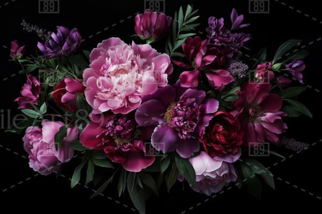 Classic Dark Background Flower Pattern, Peony Rose, Wallpaper Print ...
