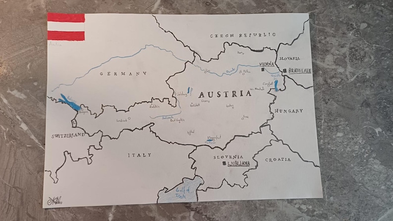 Hand Drawn Map of Austria - Etsy