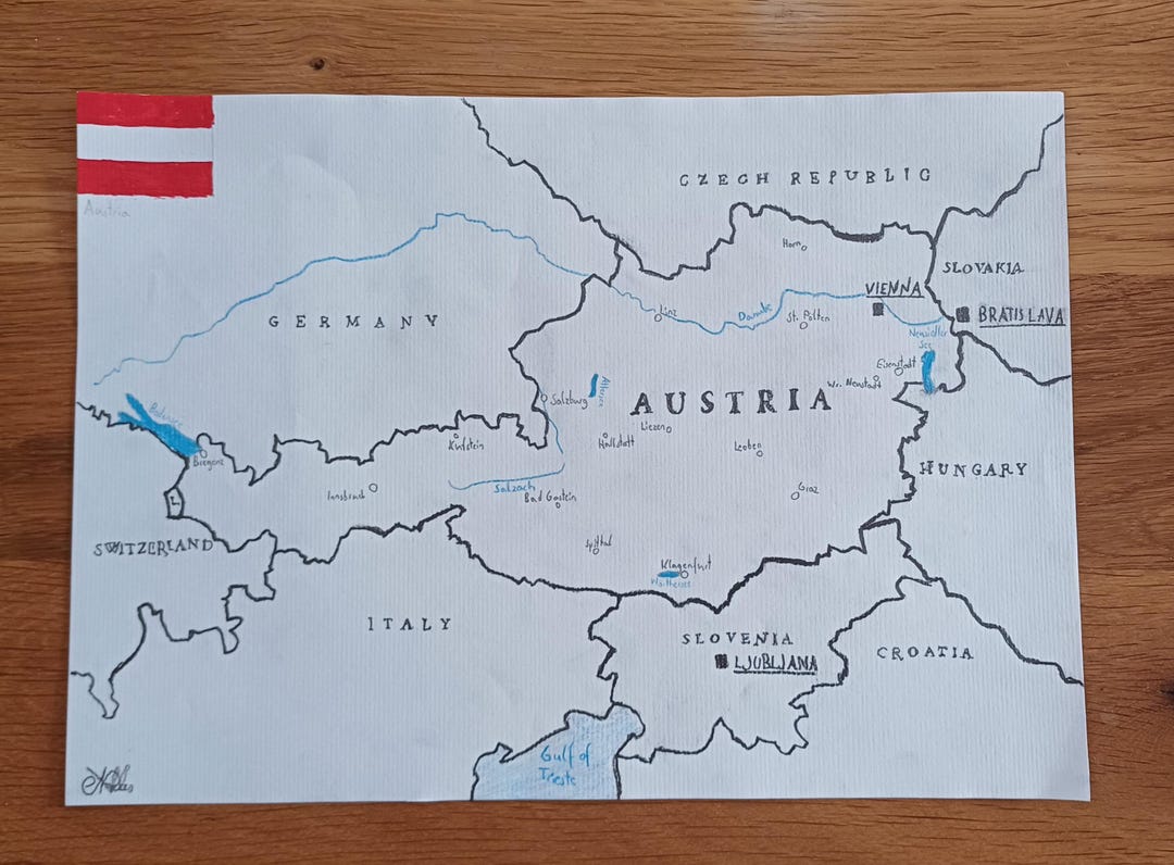 Hand Drawn Map of Austria - Etsy