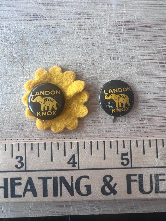1936 LANDON AND KNOX Campaign Pin Brown Yellow Sunflo… - Gem
