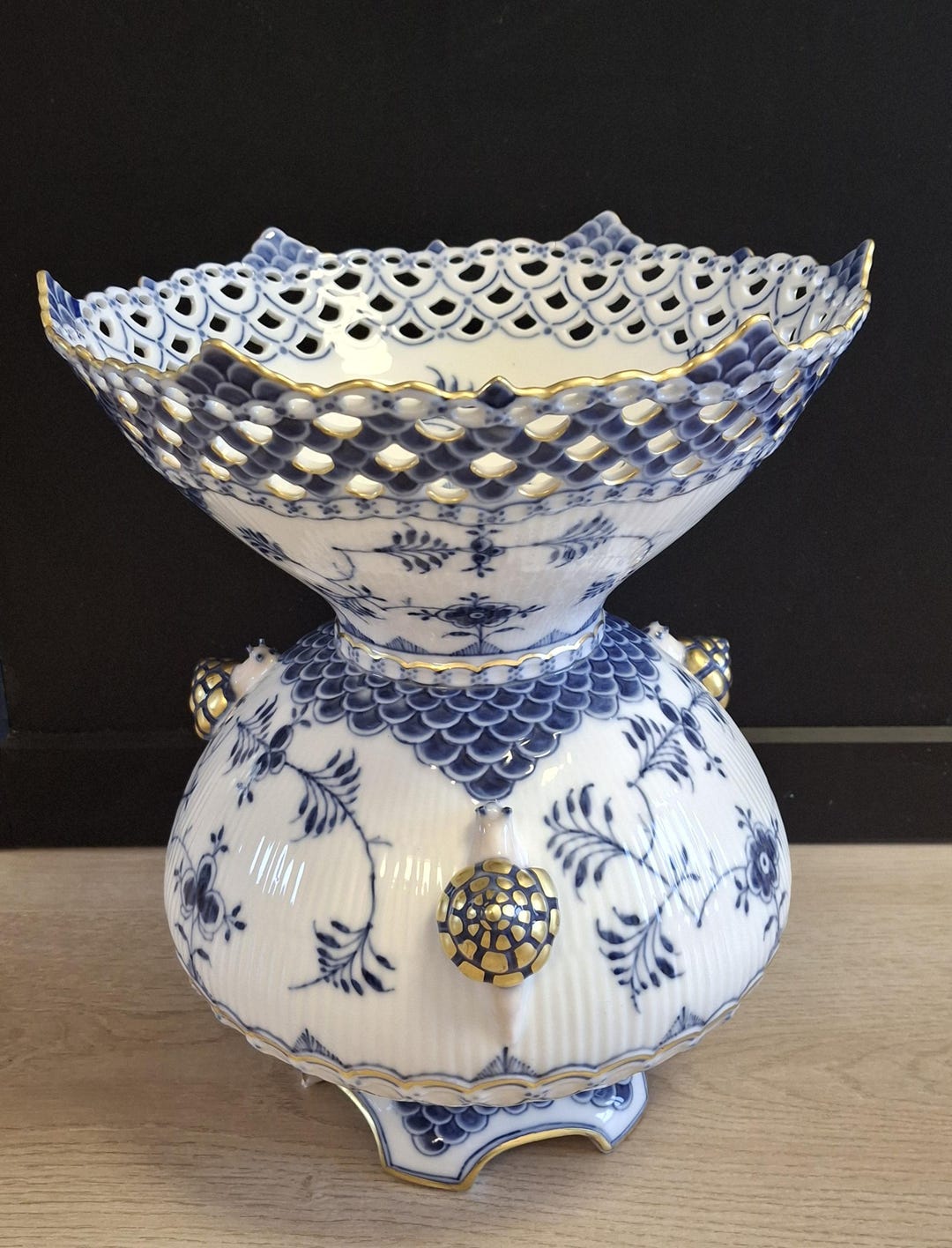 Royal Copenhagen Blue Fluted Full Lace Vase Gilded. - Etsy