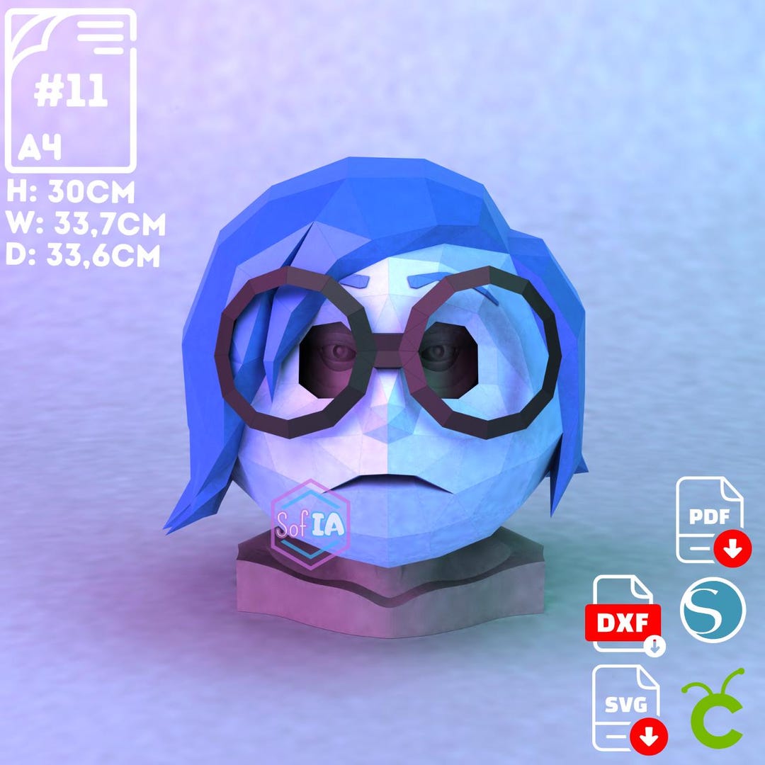 Sadness Mask, Sadness Mask, Papercraft, Diy Craft, Templates, PDF, DXF ...