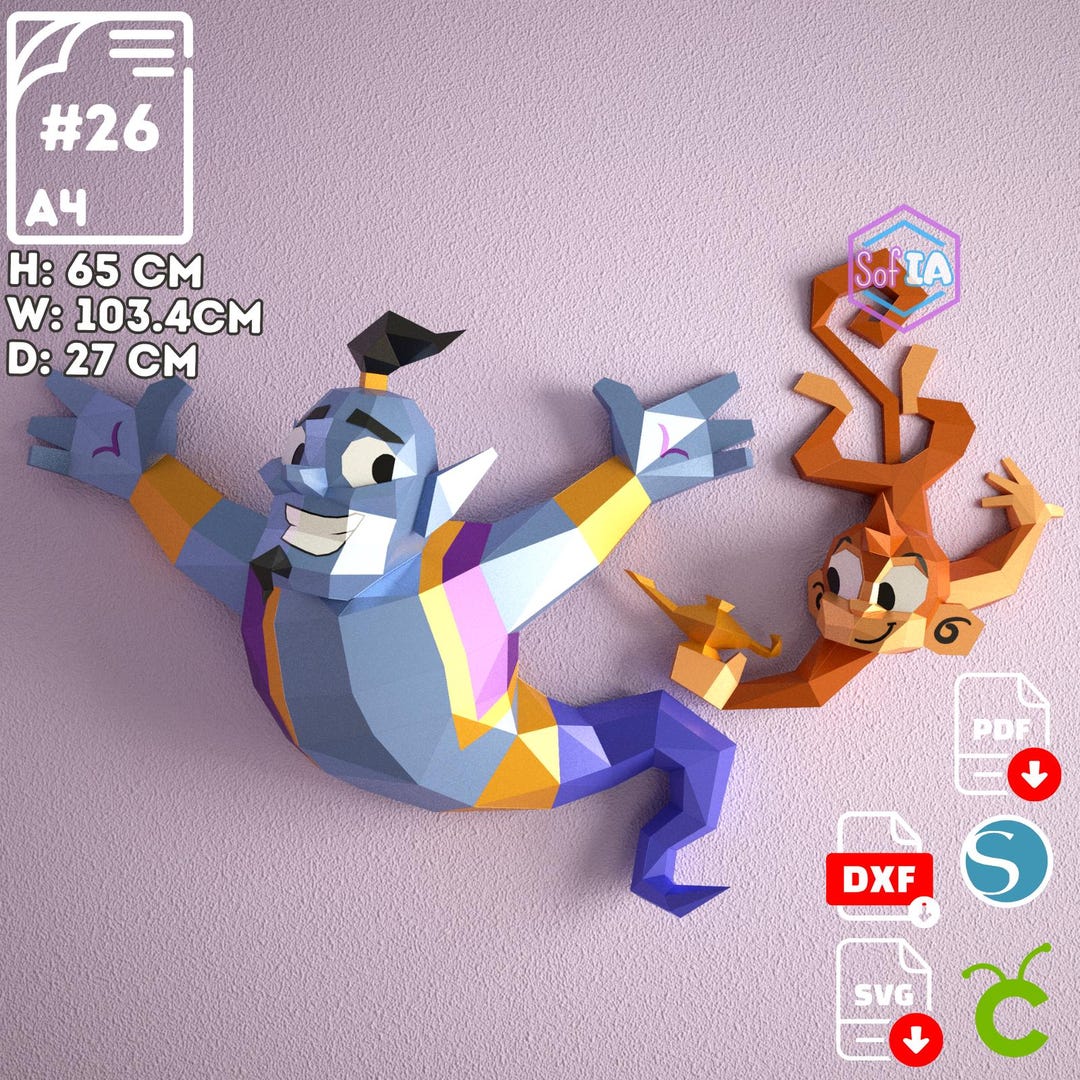 Genie, Monkey, Magic Lamp, DIY, Papercraft, Lowpoly, Pdf, Svg, Cricut ...