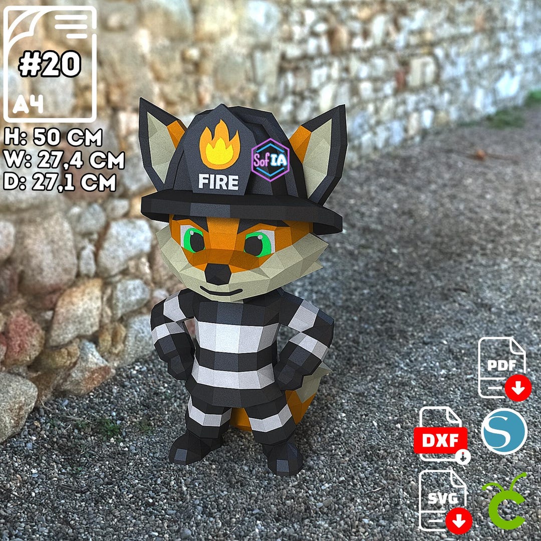 Firefighter Fox, Cute Fox DIY, Papercraft, Lowpoly, Pdf, Svg, Cricut ...
