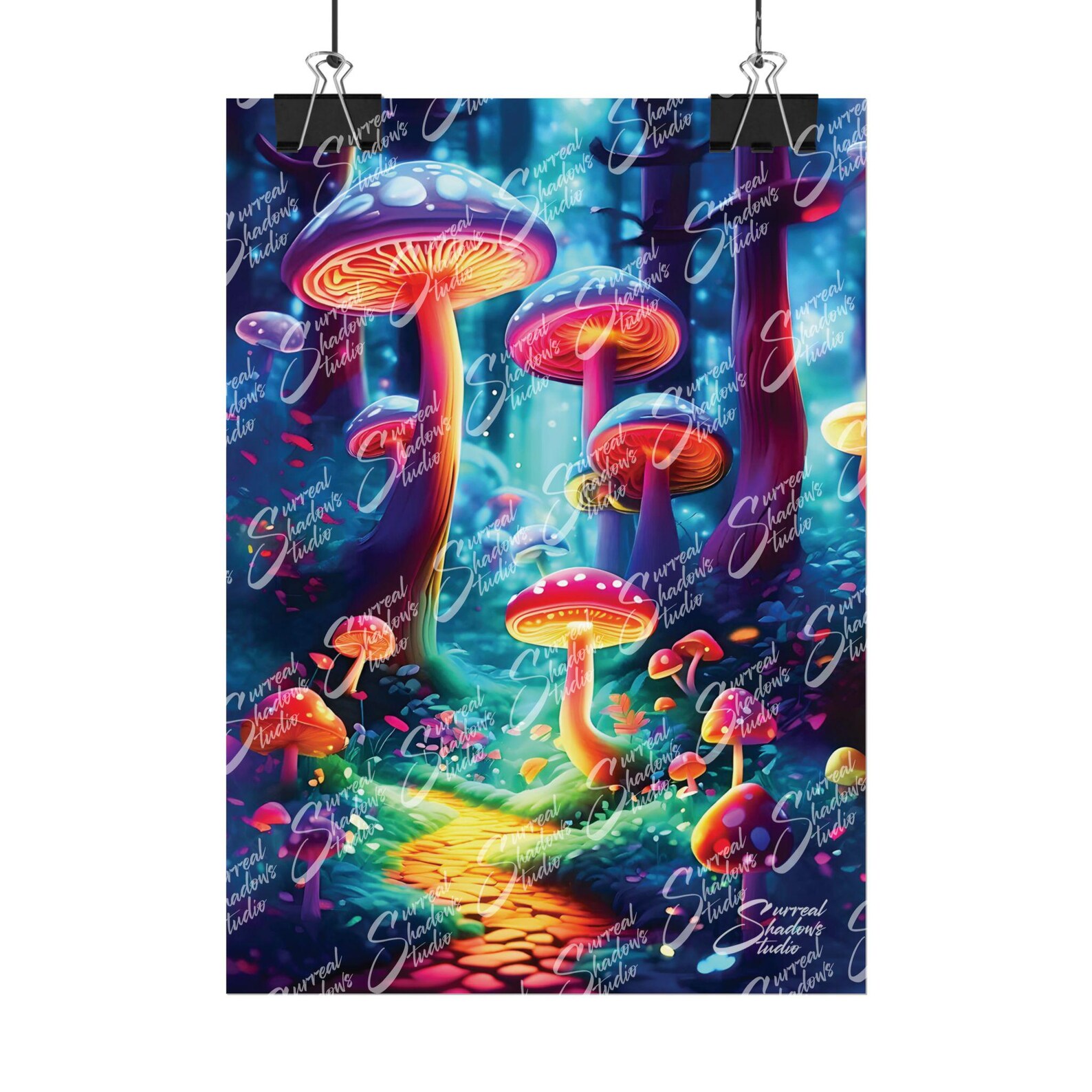 Poster, Psychedelic Mushroom Forest, Wall Art, Home Decor, Neon Colors ...