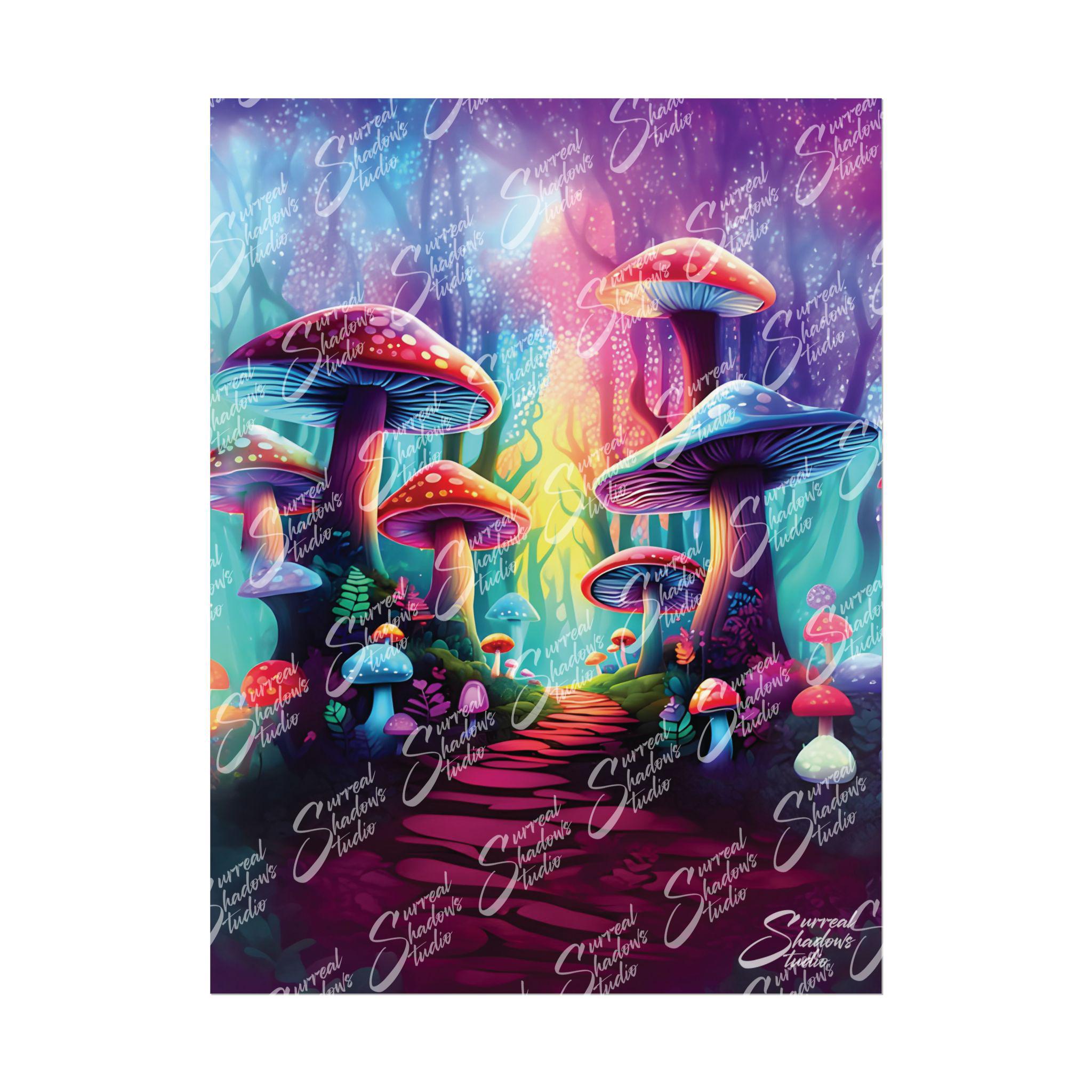 Poster, Psychedelic Mushroom Forest, Wall Art, Home Decor, Neon Colors ...