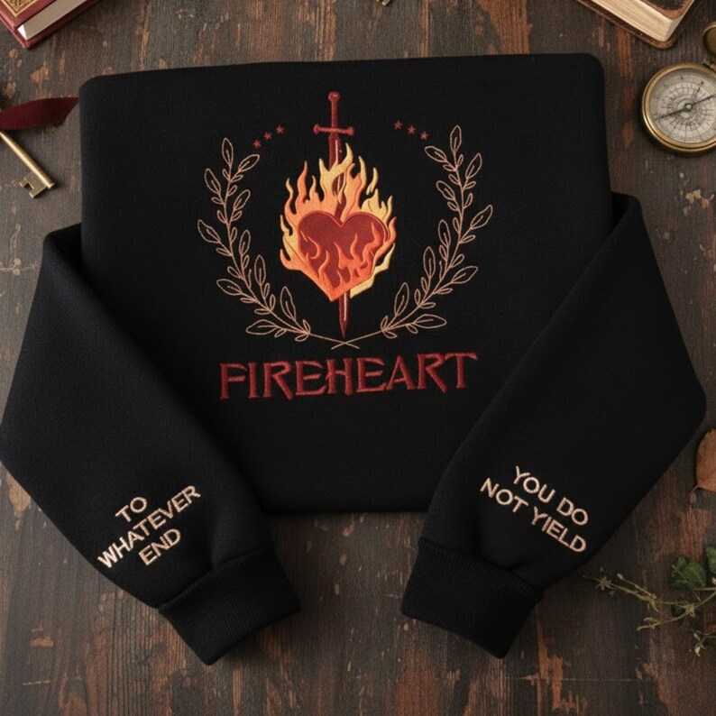Fireheart Embroidered Sweatshirt, Flame Heart Dagger Crewneck, Booktok ...