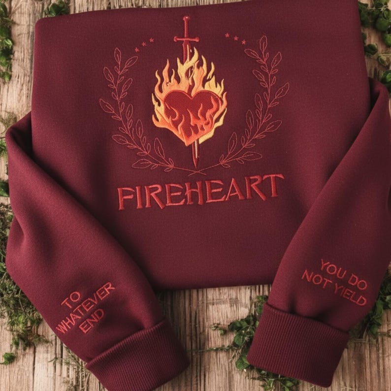 Fireheart Embroidered Sweatshirt, Flame Heart Dagger Crewneck, Booktok ...