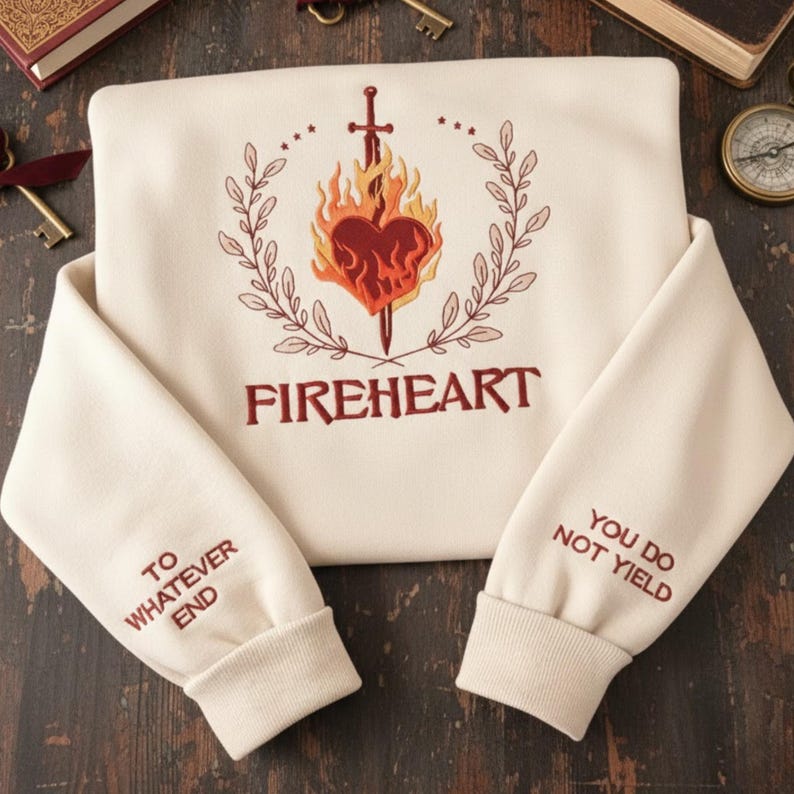Fireheart Embroidered Sweatshirt, Flame Heart Dagger Crewneck, Booktok ...