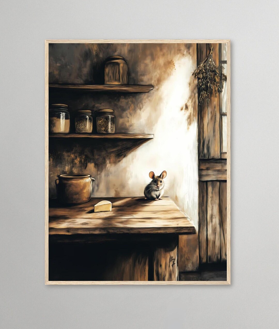 Charming Vintage Kitchen Mouse Print – Cozy Rustic Farmhouse Wall Art ...