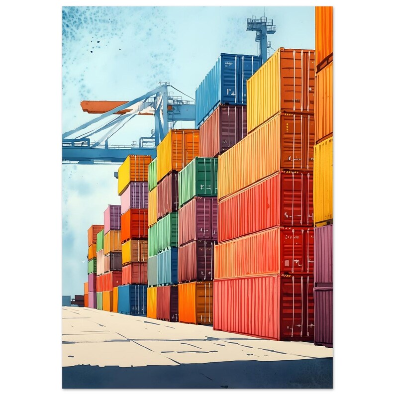 Colorful Container Stacks at the Harbor – Modern Industrial Wall Art ...