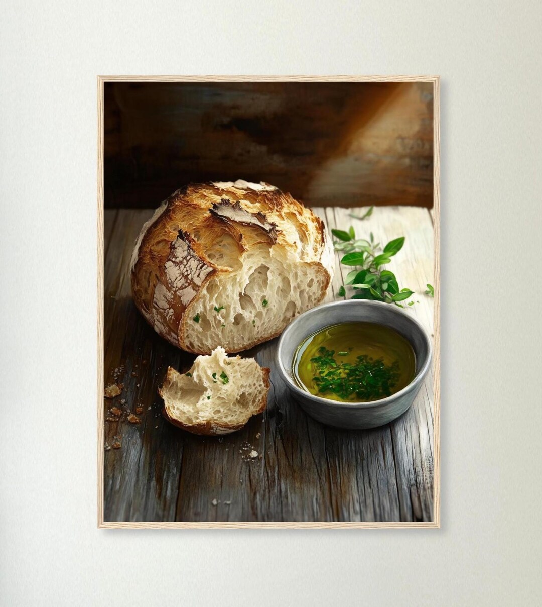 Rustic Italian Bread and Olive Oil – Cozy Watercolor Kitchen Art Print ...