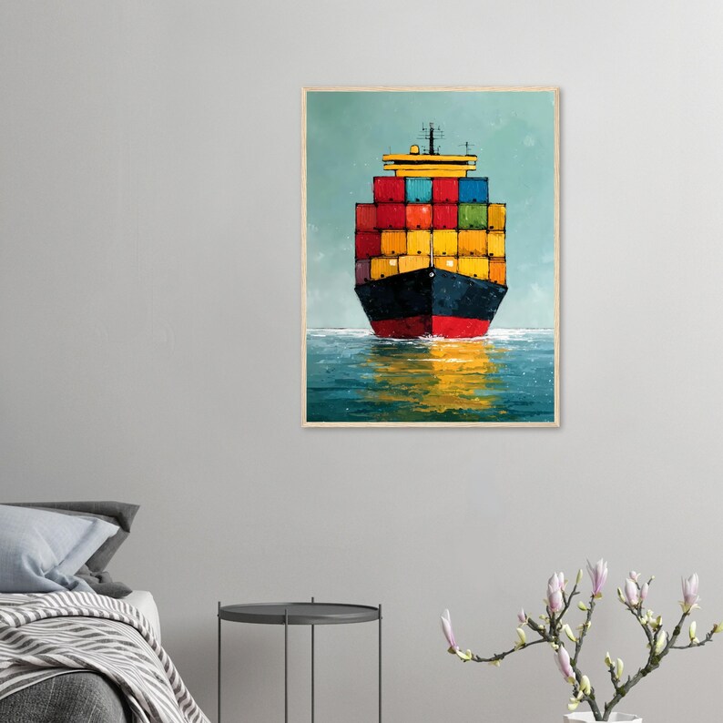 Minimalist Container Ship Art Print – Colorful Watercolor Shipping ...