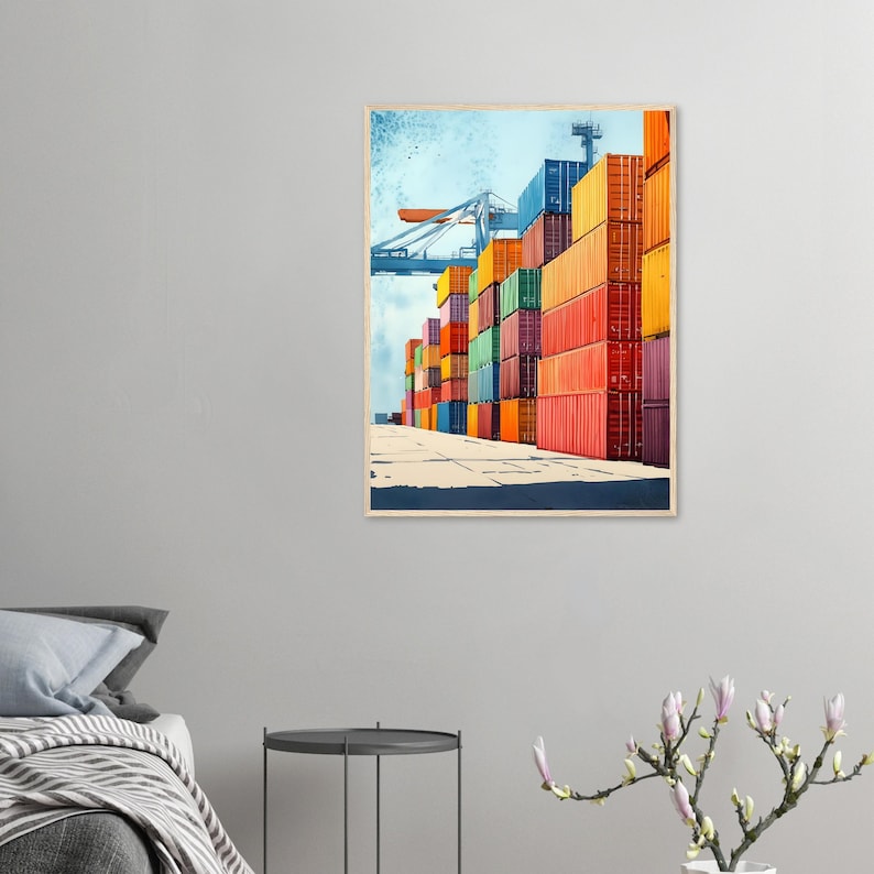 Colorful Container Stacks at the Harbor – Modern Industrial Wall Art ...