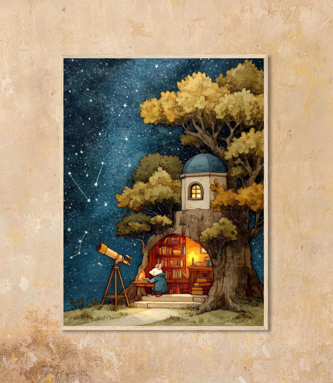 Wise Mouse Astronomer Art Print: Whimsical Woodland Starry Night ...