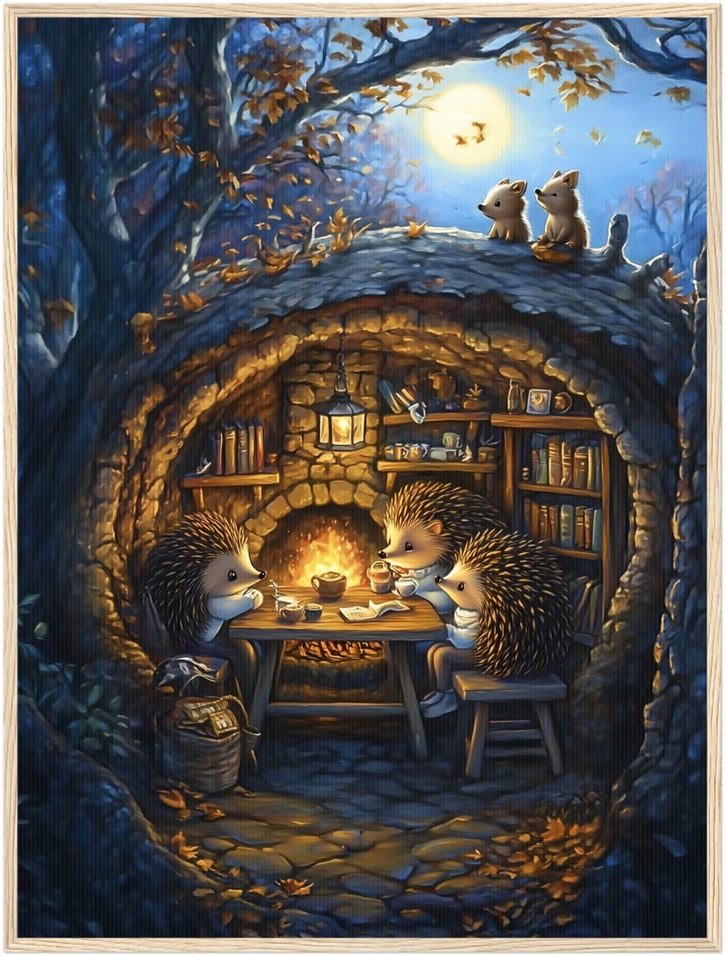 Cozy Hedgehog Burrow – Whimsical Woodland Art Print, Storybook-inspired ...