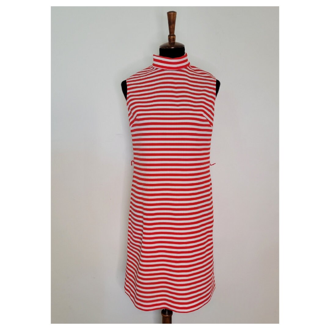 Vintage 1970's Red and White Stripe Mini Dress - Etsy