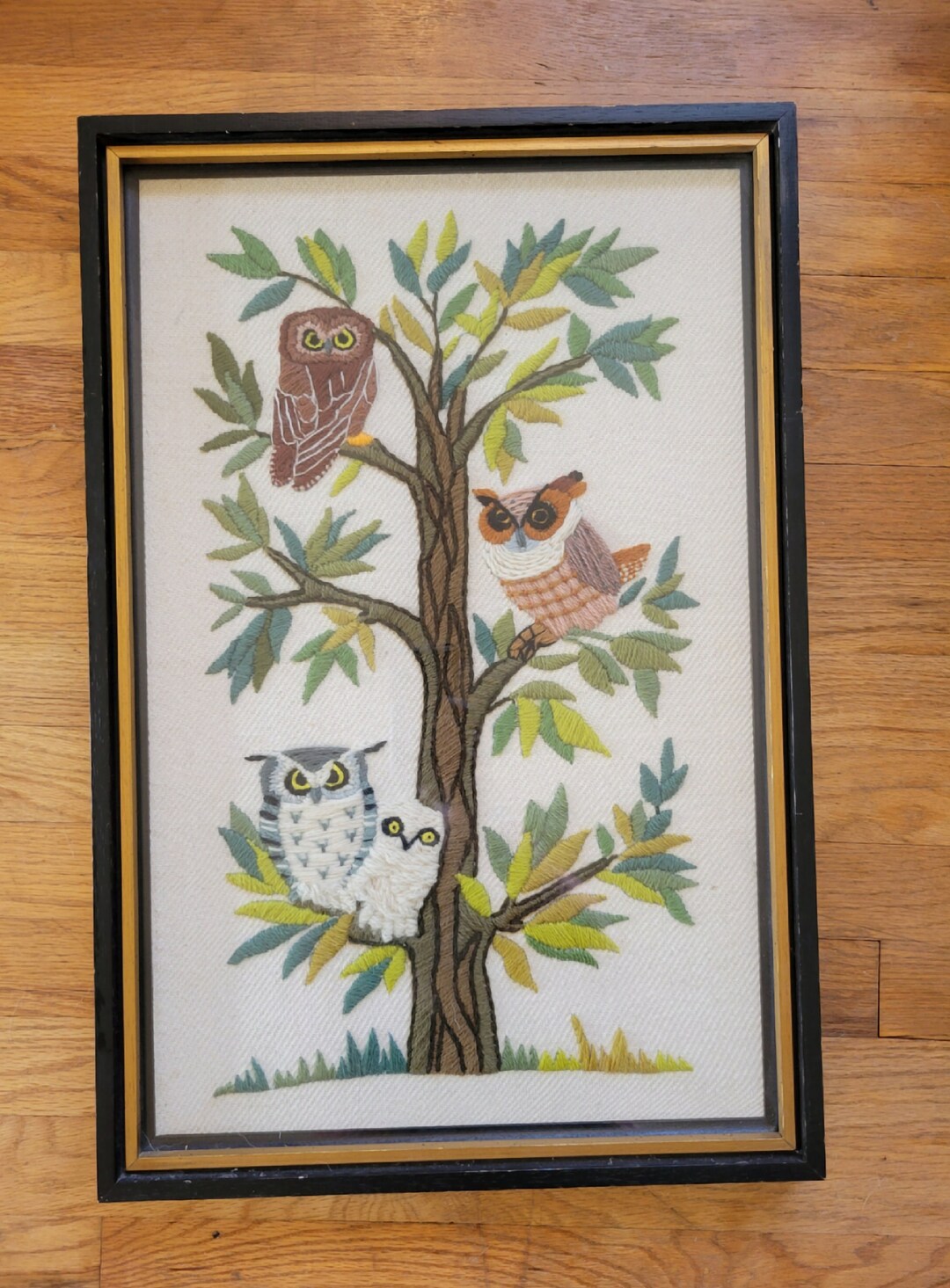Vintage Large 1960's Owls in Tree Crewel Embroidery Framed Art - Etsy