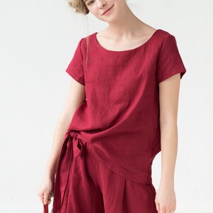 Linen Top Red Linen Top Summer Top Linen Blouse Short - Etsy