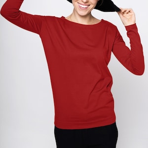 Red Blouse, Women Red Top, Long Sleeve Top, Back Button Top, Elegant ...