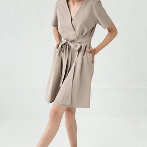 Beige Wrap Dress, Summer Dress, Women Midi Dress, Cocktail Dress, Belt ...