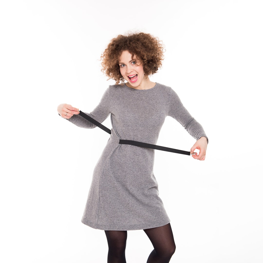 Grey Sweater Dress, Knit Sweater Dress, Short Winter Dress, Long Sleeve ...