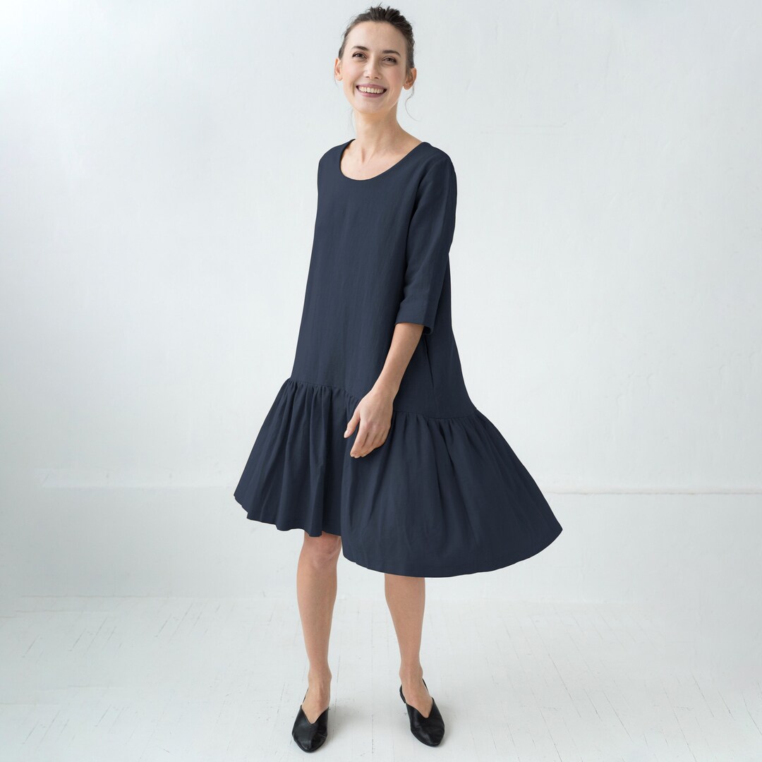 Women Linen Dress Deep Blue Dress Bubble Dress Linen - Etsy