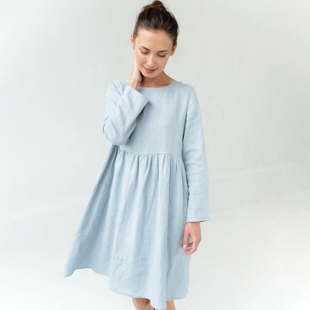 Linen Summer Dress for Women CANDY. Sky Blue Linen Clothing. Smock ...
