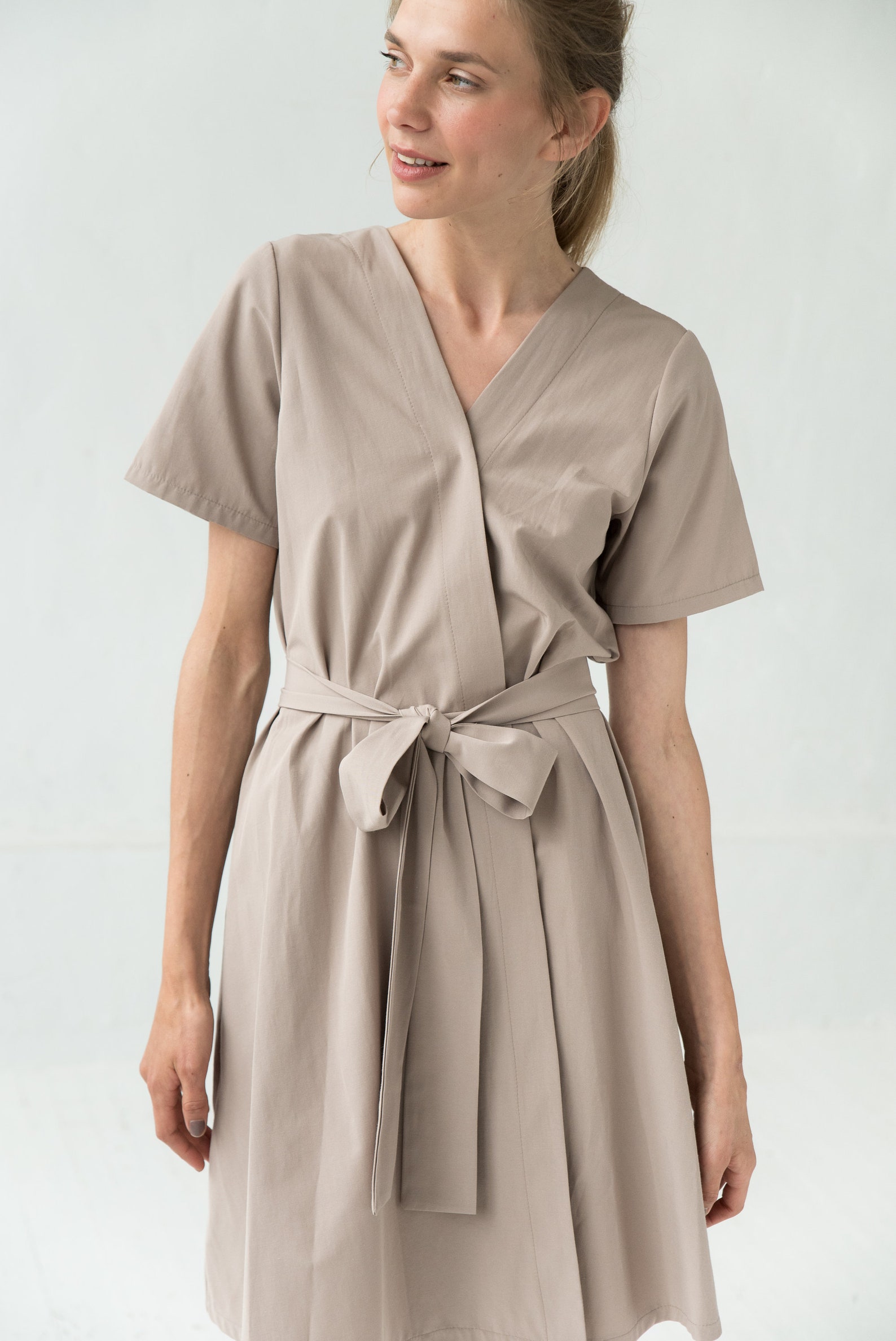 Beige Wrap Dress Summer Dress Women Midi Dress Cocktail - Etsy