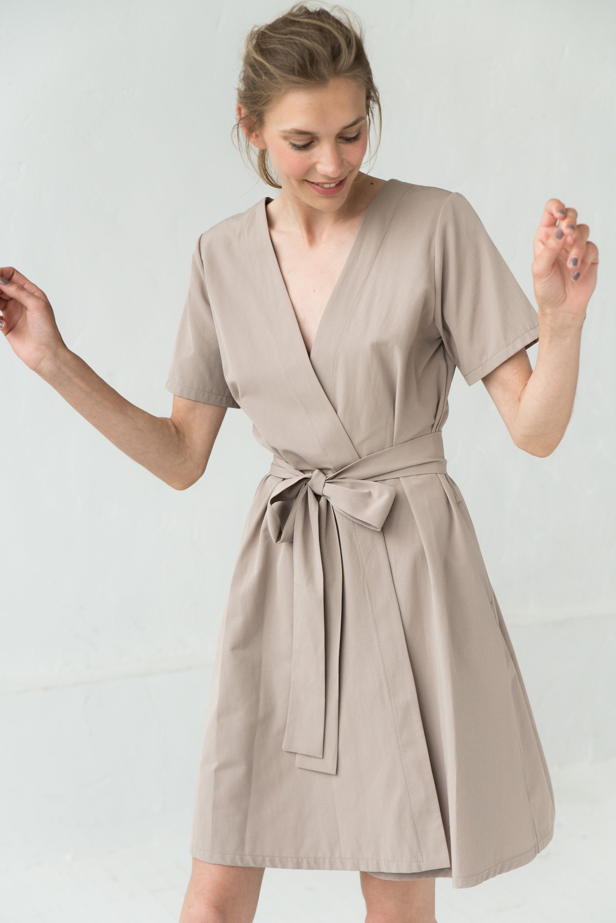 Beige Wrap Dress Summer Dress Women Midi Dress Cocktail | Etsy