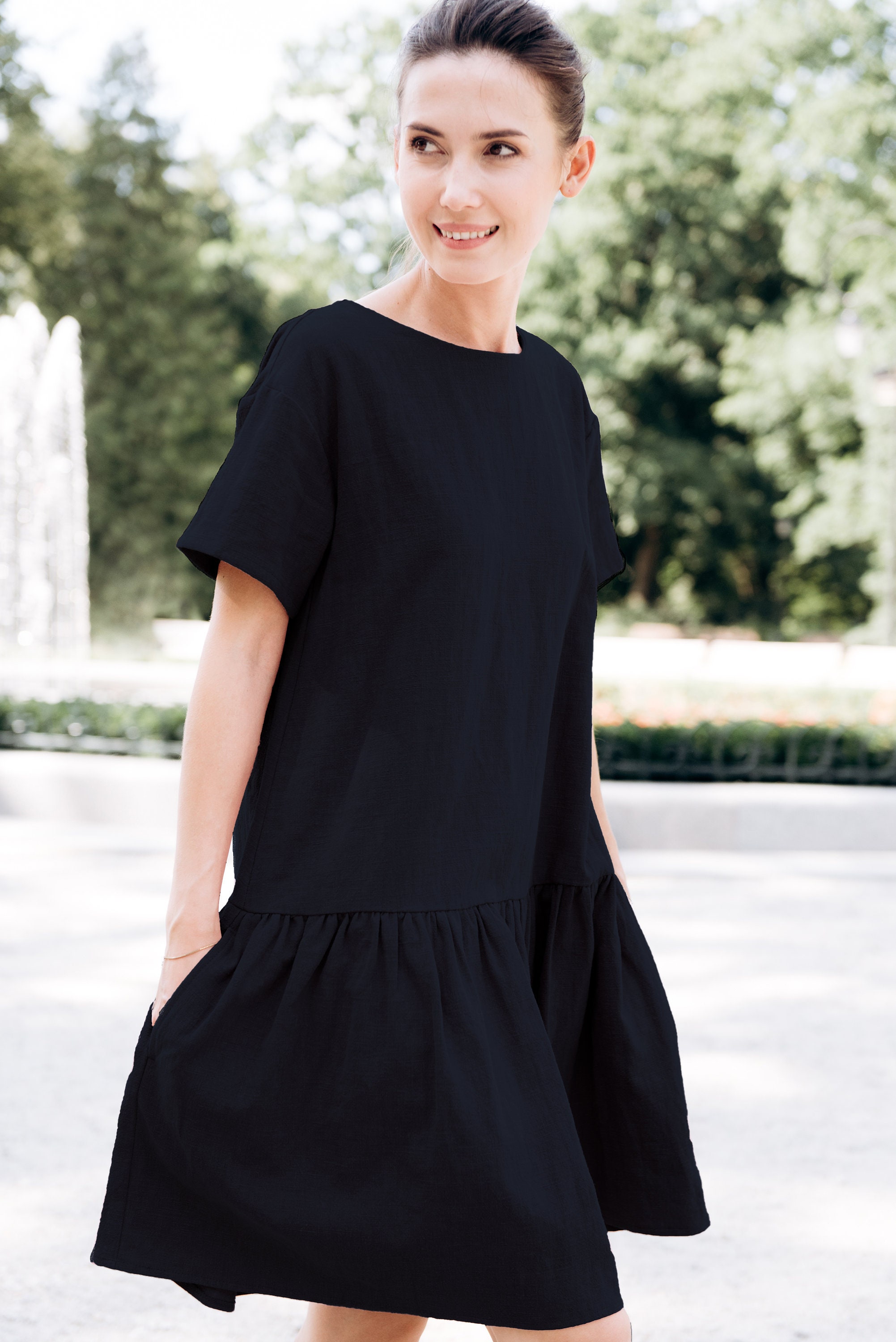 Linen Dress Deep Blue Dress Midi Dress Flare Dress Petite | Etsy