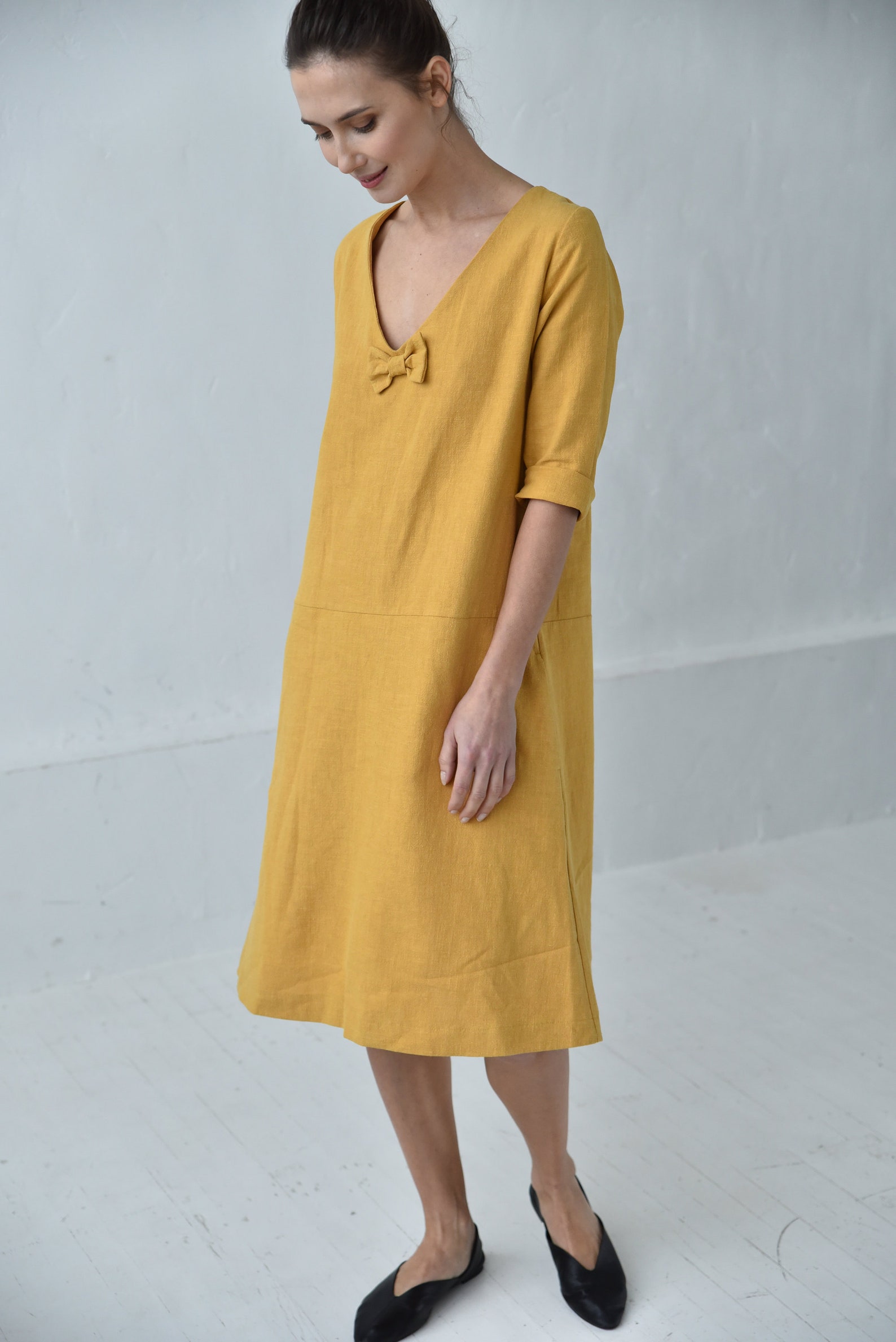 Trapeze Dress Linen Dress Deep Blue Dress Dark Linen Dress | Etsy