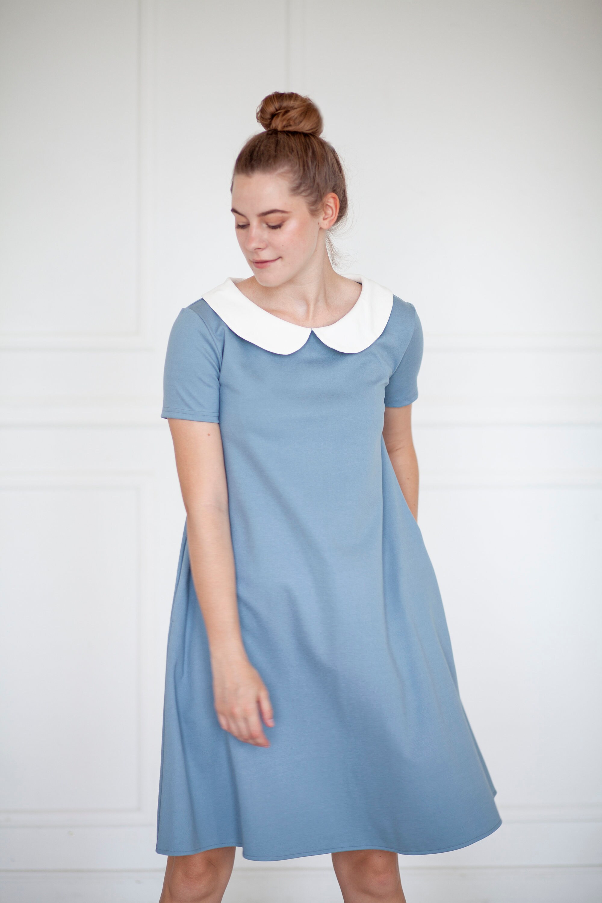 Sky Blue Dress Peter Pan Collar Dress Petite Dress Pocket - Etsy