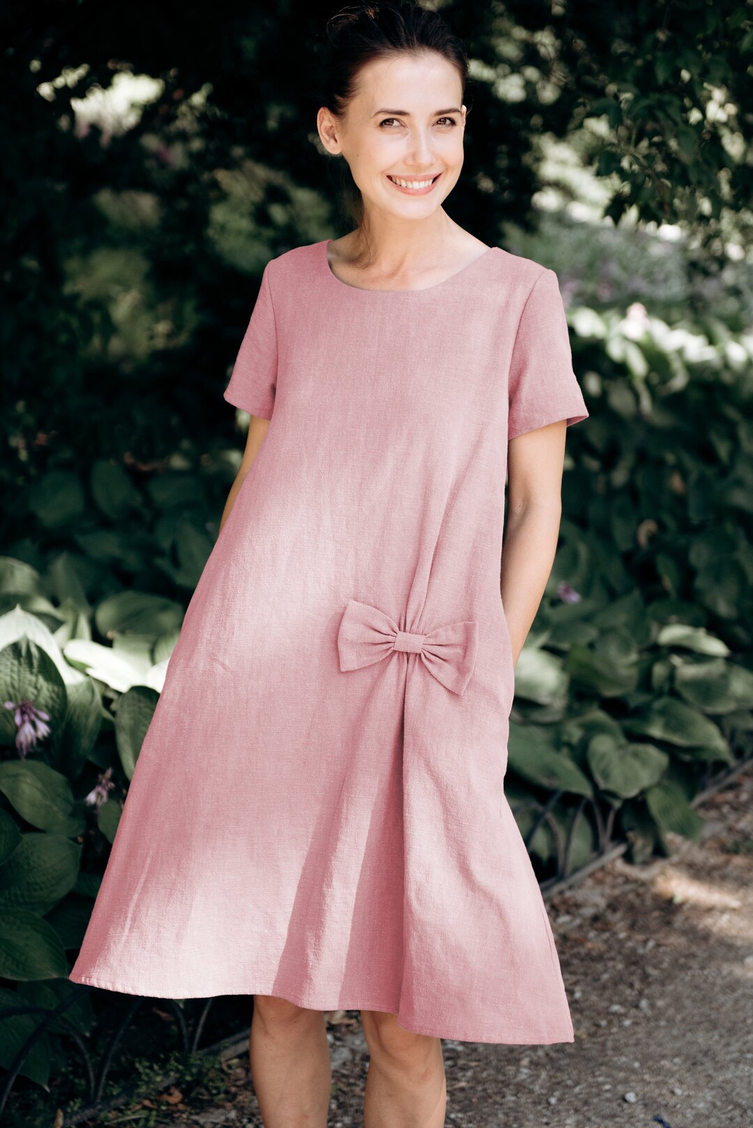Pink Linen Dress Midi Dress Loose Dress Oversize Dress - Etsy