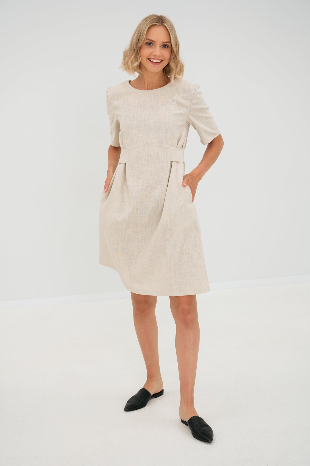 Beige Linen Dress, Linen Modest Dress, Minimalist Dress, Linen Clothing ...
