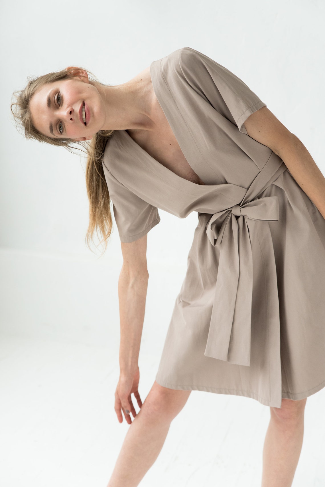 Beige Wrap Dress Summer Dress Women Midi Dress Cocktail - Etsy