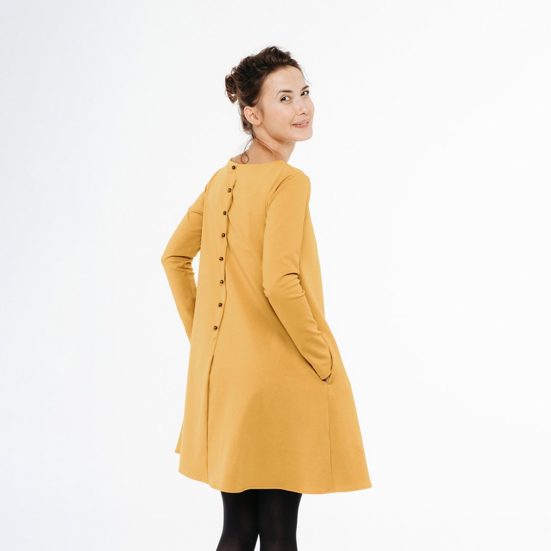 Dance Dress by Lemuse Back Button Dress Mustard Dress - Etsy