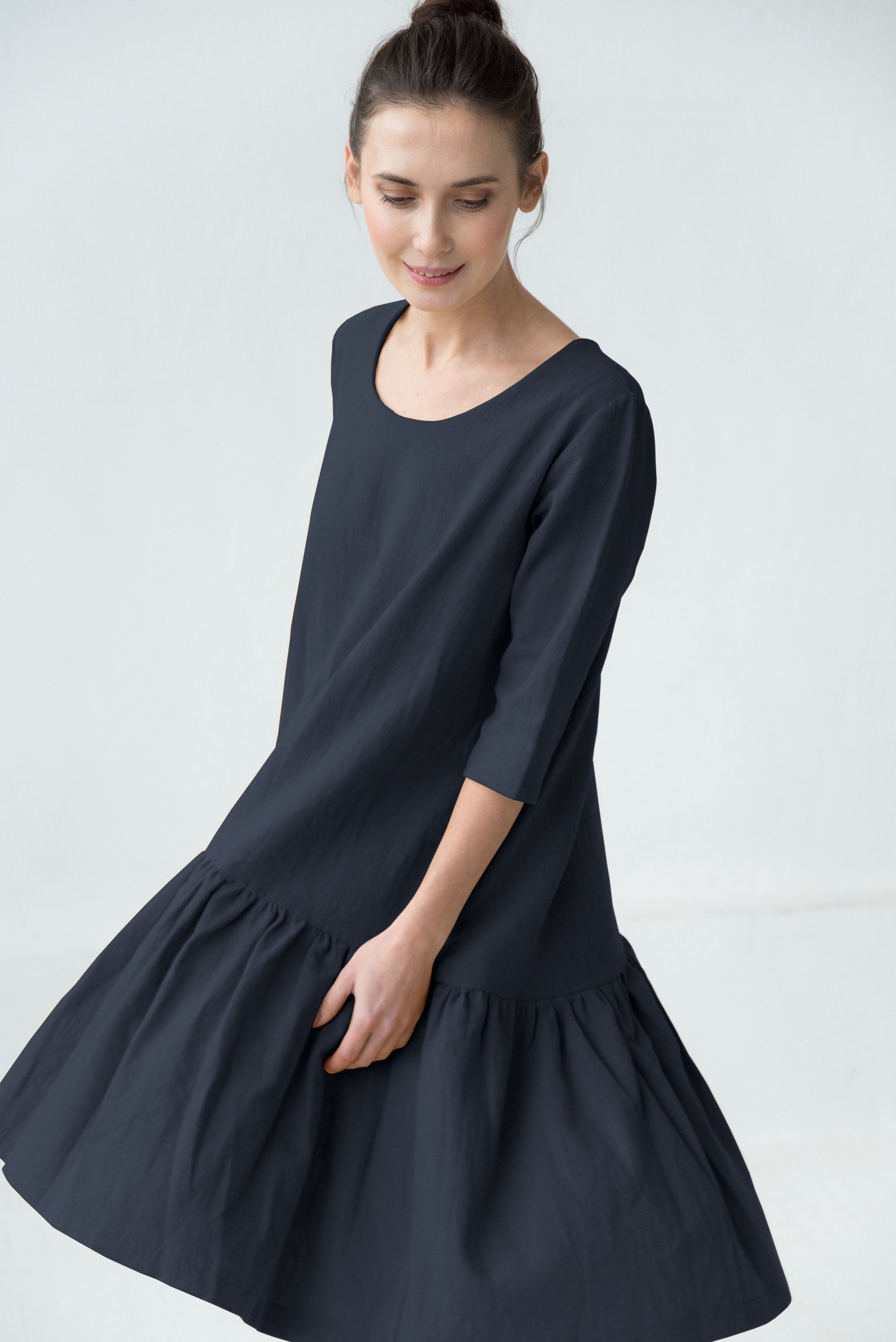 Women Linen Dress Deep Blue Dress Bubble Dress Linen - Etsy