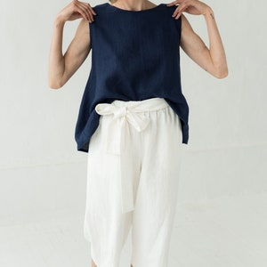 Linen Capri Pants, White Linen Pants, Wide Leg Pants, Summer Linen ...