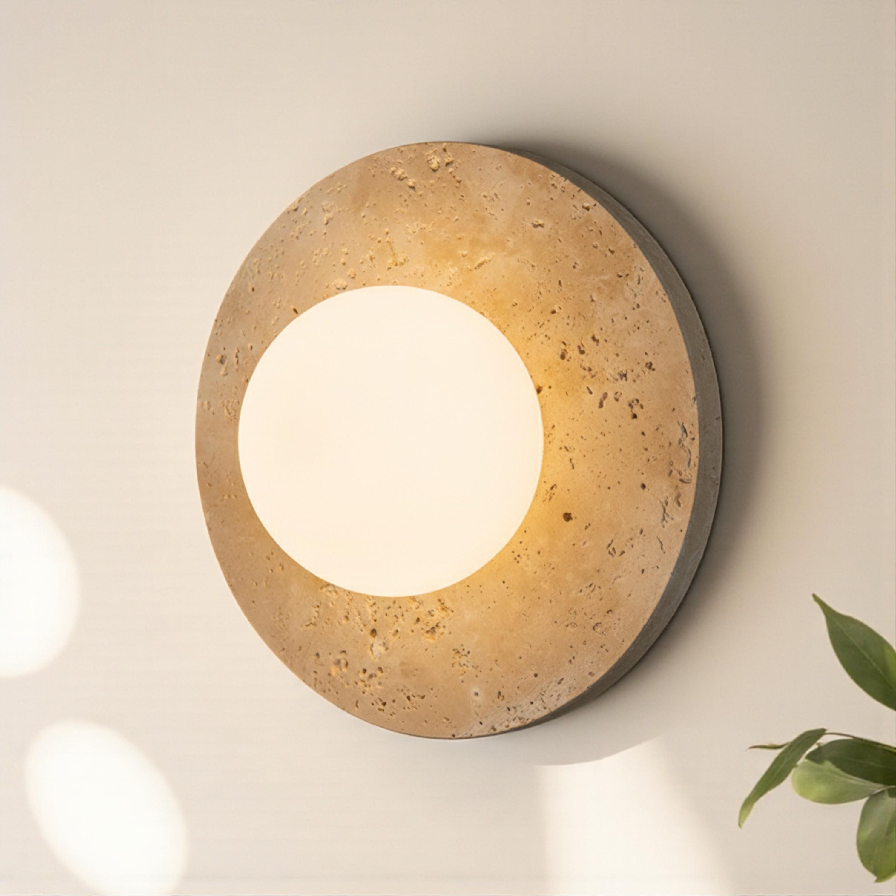 Travertine Wall Sconce, Natural Stone Wall Light With Frosted Glass ...