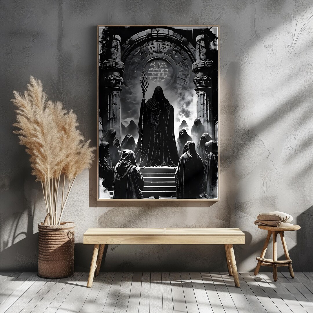 B&W Satanic Gothic Cult Wall Art, Demon Demonic Poster, Tattoo Style ...
