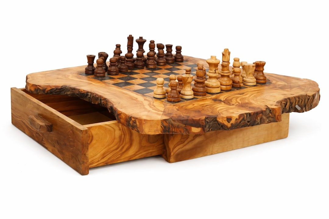 Handcrafted Olive Wood Chess Board With Drawer (20 Cm Playing Area) - Etsy