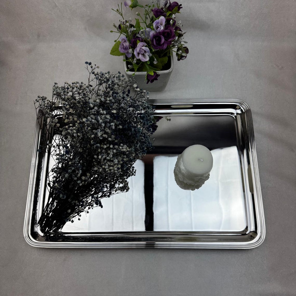 Classic 999k Silver Rectangular Serving Tray, Luxurious Table Accessuar ...