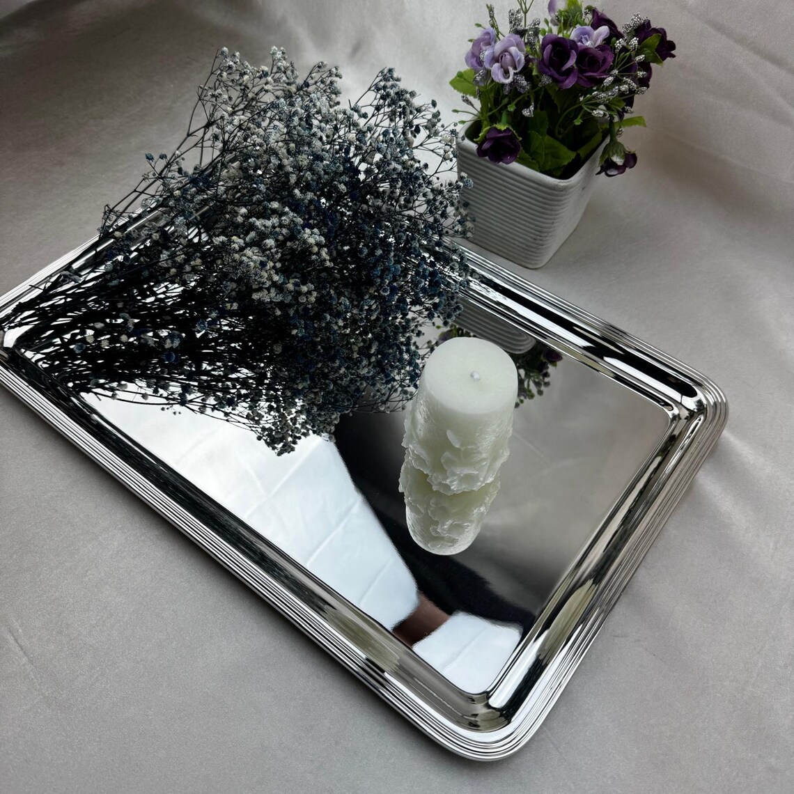 Classic 999k Silver Rectangular Serving Tray, Luxurious Table Accessuar ...