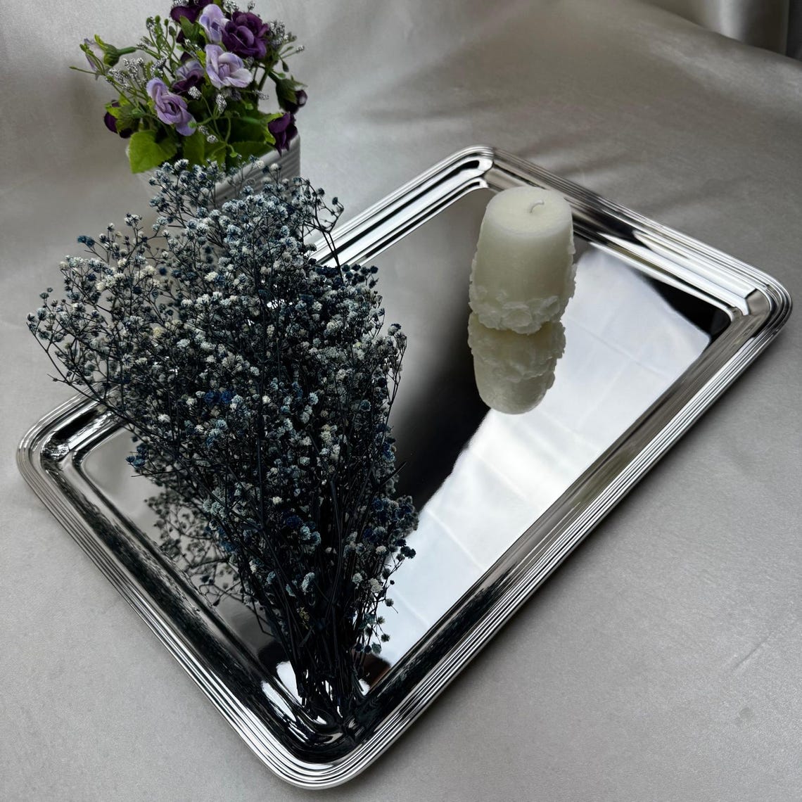 Classic 999k Silver Rectangular Serving Tray, Luxurious Table Accessuar ...
