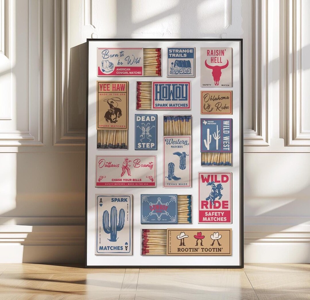 Cowboy Rodeo Matchbox Poster, Match Box Digital Download Wall Art ...