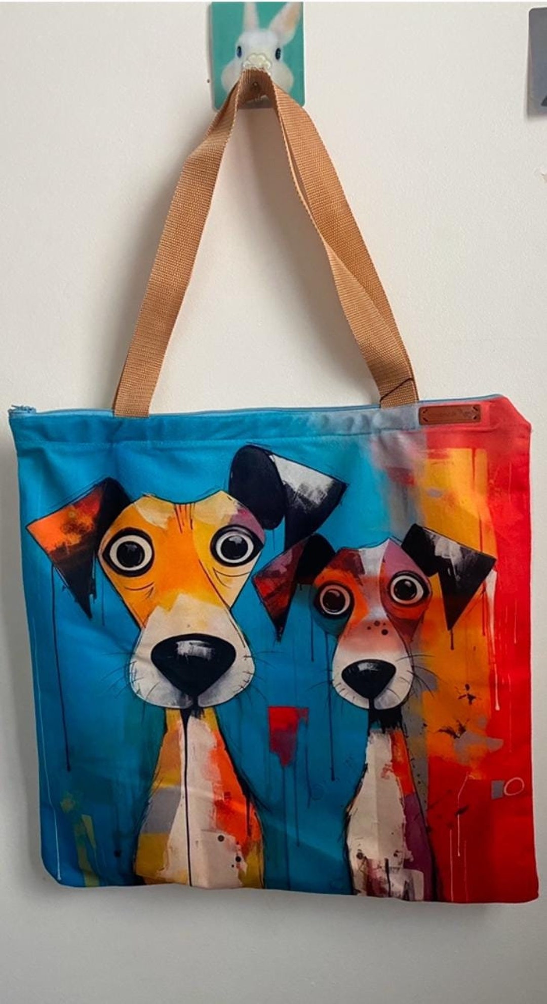 Large Tote Bag, Fun Dog Print Approximately 45 Cm X 45 Cm With Full ...