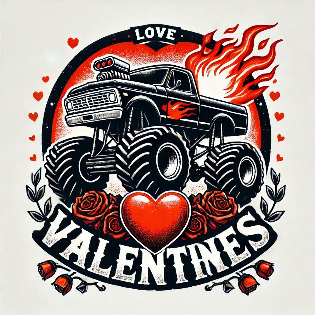 Valentine Monster Truck PNG Monster Truck Tshirt Design 300 DPI Digital ...