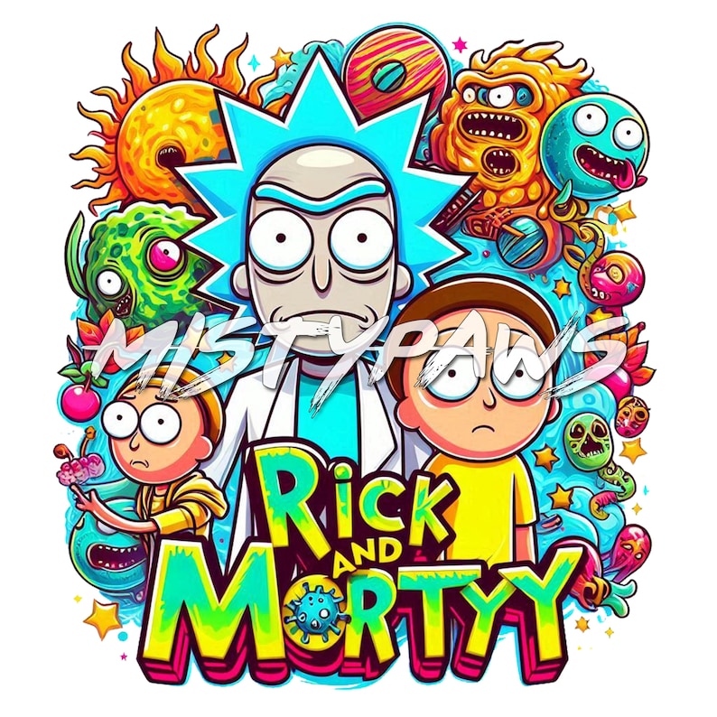 Rick and Morty PNG T-shirt Design 300 DPI Digital Art for Posters ...